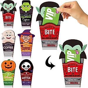Motiskyy 6 Pcs Halloween Wood Gift Card Holder Halloween Ornaments Pumpkin Wood Coffee Cup Card Holder Thank You Gifts Halloween Ghost Gifts for Decoration Halloween Party Supplies