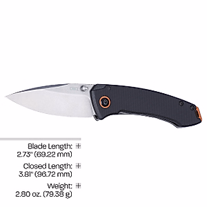 CRKT Tuna Compact EDC Pocket Knife: Everyday Carry Plain Edge Folder, IKBS Ball Bearings, Thumb Stud Open, Frame Lock with G10 Handle 2522,Gray/Black