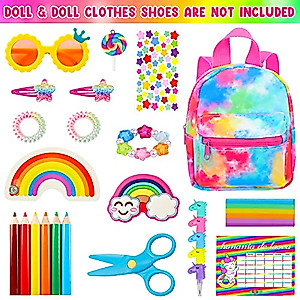 18 Inch Girl Doll Clothes and Accessories School Supplies Playset with Doll School Bags, Sunglasses, Bracelet, Scissors, Eraser, Pencils, Pencil Sharpener, Notebooks, Phone, Hair Clip