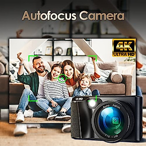 Digital Camera, 4K Digital Camera for Kids Video Camera with 32GB SD Card 24X Digital Zoom, Compact Point and Shoot Camera Portable Small Camera for Teens Students Boys Girls Seniors - Black