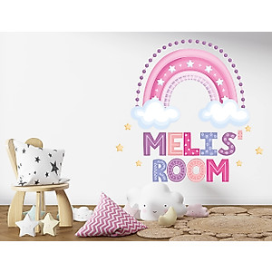 Kyle Cornhole Pink Rainbow Wall Decals - Personalized Name Girls Room Decor Bedroom for Sticker Decor- Pastel Arch Decal Nursery Art KA1656, Green,pink,rainbow