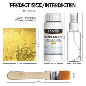 Gold Leaf Kit, Gilding Adhesive 200ml Set, Water Based Adhesive and Protective Varnish Whit Gold Leaf Sheet 100 pc, for Craft Supplies, Painting, Resin Arts Furniture and Decoration