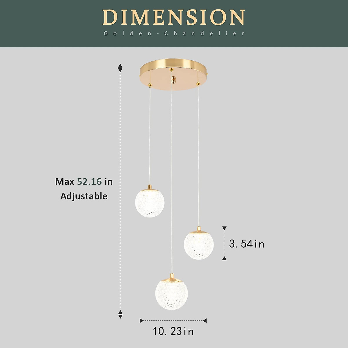 Gold Crystal Pendant Lights 5000k Daylight White,3-Light Mini Led Modern Brushed Brass Light Fixtures Ceiling Hanging, Glass Globes Pendant Lighting for Kitchen Island Bedroom Dining Room Foyer