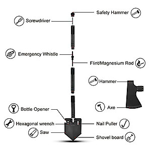 iunio Survival Shovel Multitool with Axe, Camping Shovel Hatchet, Tactical Shovel, Folding with Carrying Bag for Camping, Hiking, Backpacking, Entrenching, Car Emergency