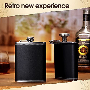 Sieral 12 Sets Christmas Leather Hip Whiskey Flask 8 oz Stainless Steel Flask with Funnel for Men Women Cocktail, Liquor, Groomsmen Gifts, Christmas Gifts, Camping, Wedding Party Favor (Black)