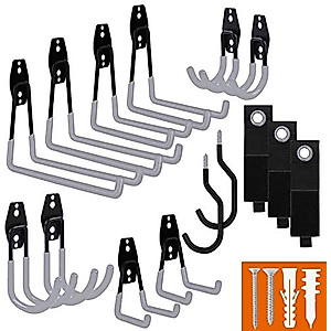 SMARTOLOGY Garage Wall Hooks Set with 9 Pack Extension Cord Strap