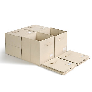 Safari Foldables Two Handle Foldable Fabric Storage Cube Closet Organizer, Cream Beige, Pack of 6
