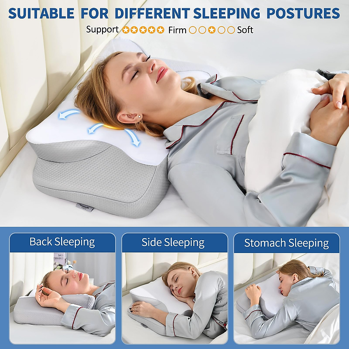 Muzsoul Cervical Pillow for Neck & Shoulder Pain Relief Sleeping - Ergonomic Memory Foam Pillow Orthopedic Neck Support Pillows for Side Sleepers with Breathable Pillowcase