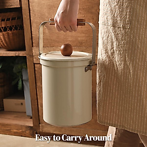 WAGENSTEIGER Kitchen Countertop Compost Bin 96 oz/3 Liter Airtight Lid SUS304 Premium Stainless Steel Odor-Free Food Waste Bin with Wooden Handle Stylish Design Modern Kitchen (Off-White)