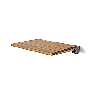 Seachrome Slimline Natural Teak Wood Wall Mount Folding Shower Seat Bench with Silver Frame