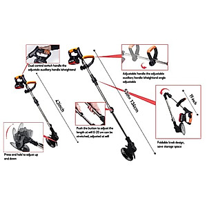 Battery Powered Weed Wacker Cordless- Electric Weed Trimmer Rechargeable- Two 4.0 Ah Battery Operated Weed Whacker Cordless 21V Grass Edger Trimmer with Blade and Charger - Lawn Yard Garden