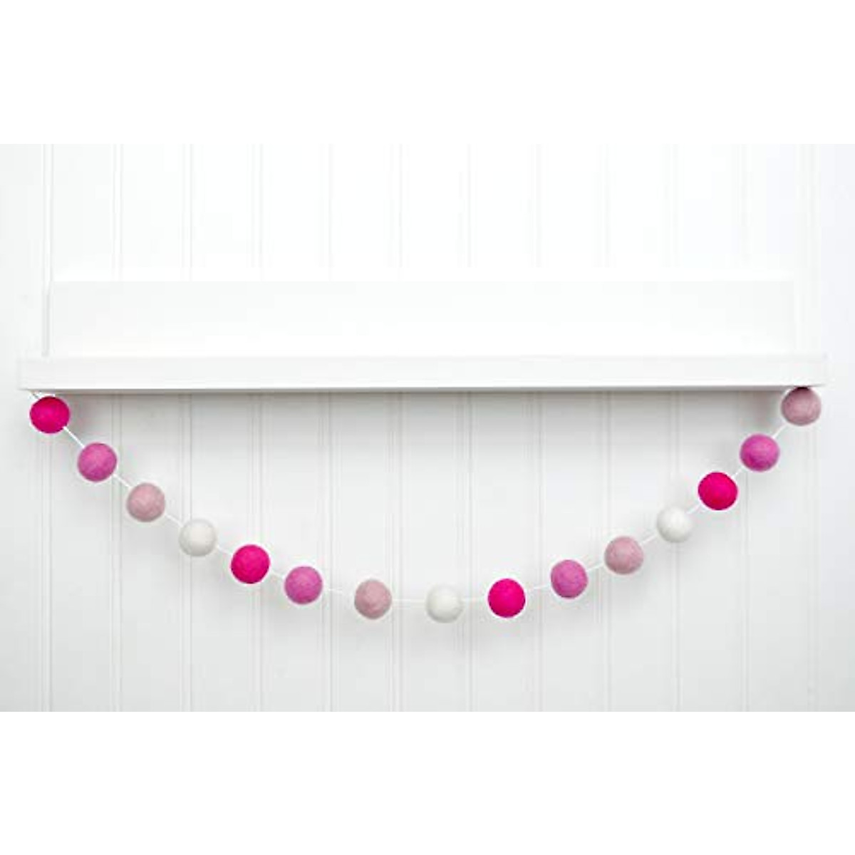 Valentine's Day Felt Ball Garland - Hot Pink, Bubblegum, Light Pink, White - 1" (2.5 cm) felt balls