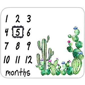 EARVO 47x40 inches Cactus Baby Photography Blanket, Newborn Monthly Milestone Blanket, Memory Blanket for New Moms Growing Infants 0-12 Months, Baby Boy Girl Shower Blanket EADS473