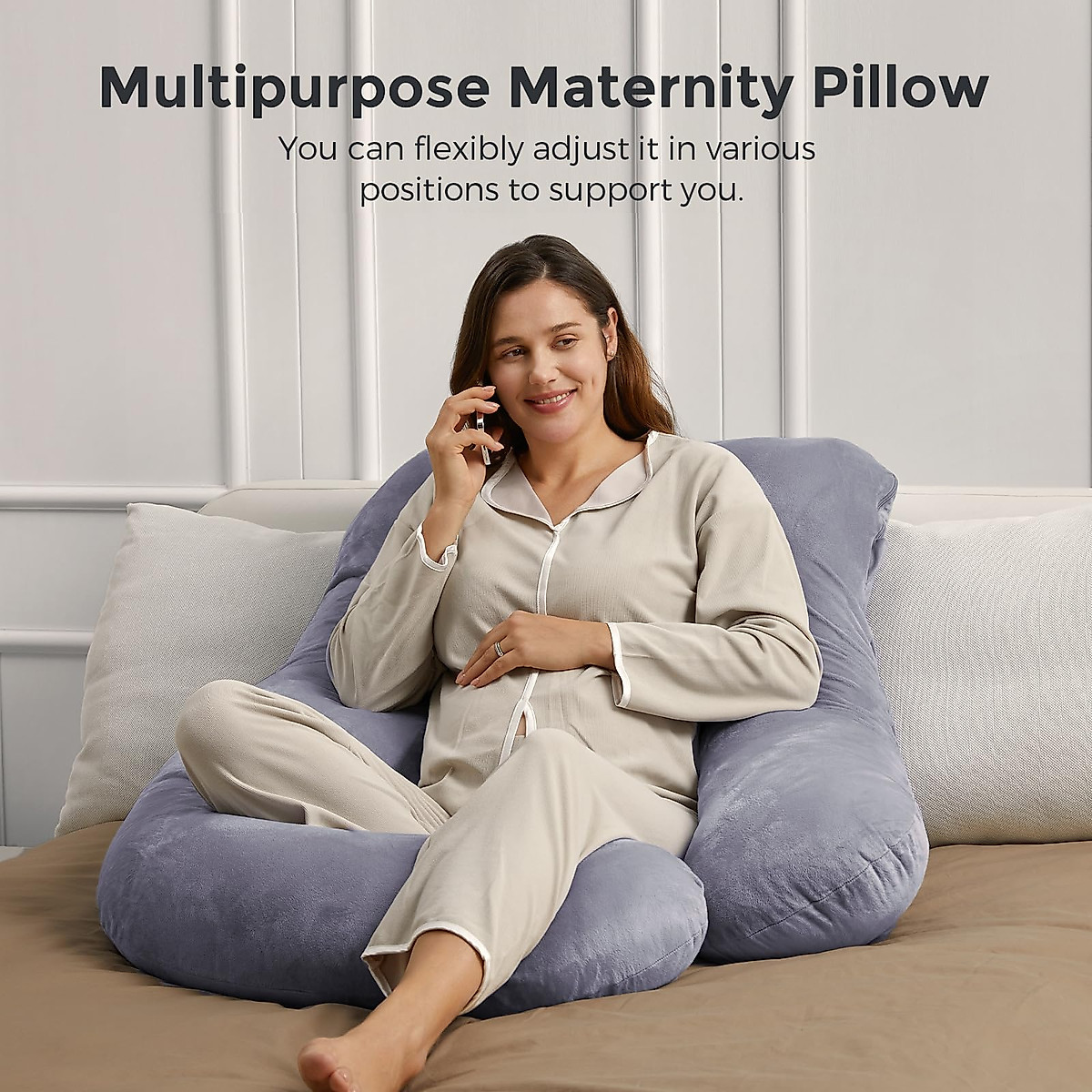 Momcozy Pregnancy Pillows, U Shaped Full Body Maternity Pillow with Removable Cover - Support for Back, Legs, Belly, Hips for Pregnant Women, 57 Inch Pregnancy Pillows for Sleeping, Grey