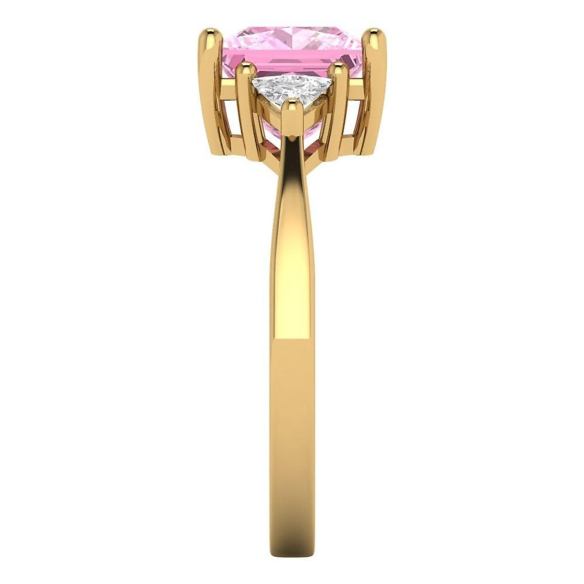 Clara Pucci 2.3ct Princess cut 3 stone Solitaire Pink Simulated Diamond Proposal Designer Wedding Anniversary Bridal Ring 14k Yellow Gold