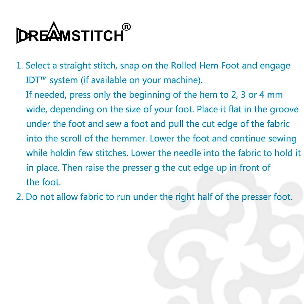 DREAMSTITCH 820249096 3mm Rolled Hem Presser Foot with IDT for Pfaff Sewing Machine ALT : 98-694818-00, 3820284-096,820284096,820249096