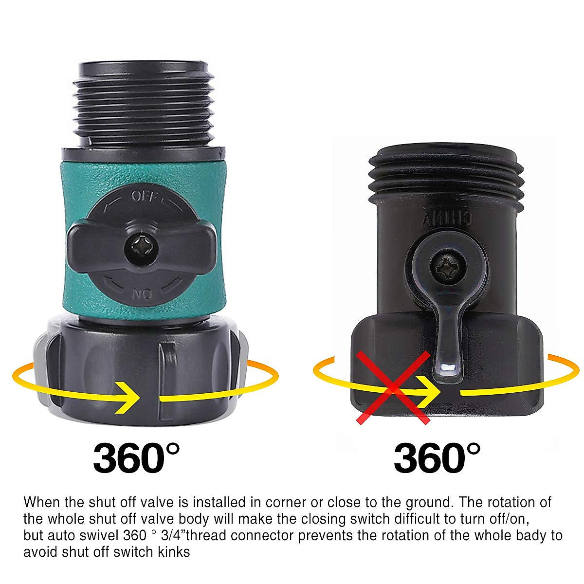 JUSONEY Shut Off Valve, Water Hose Turn Off Valve Garden Hose Connector Set with Rubber Gaskets (12PCS)+Leak-Free Ball Valve (6PCS) Standard 3/4" Thread