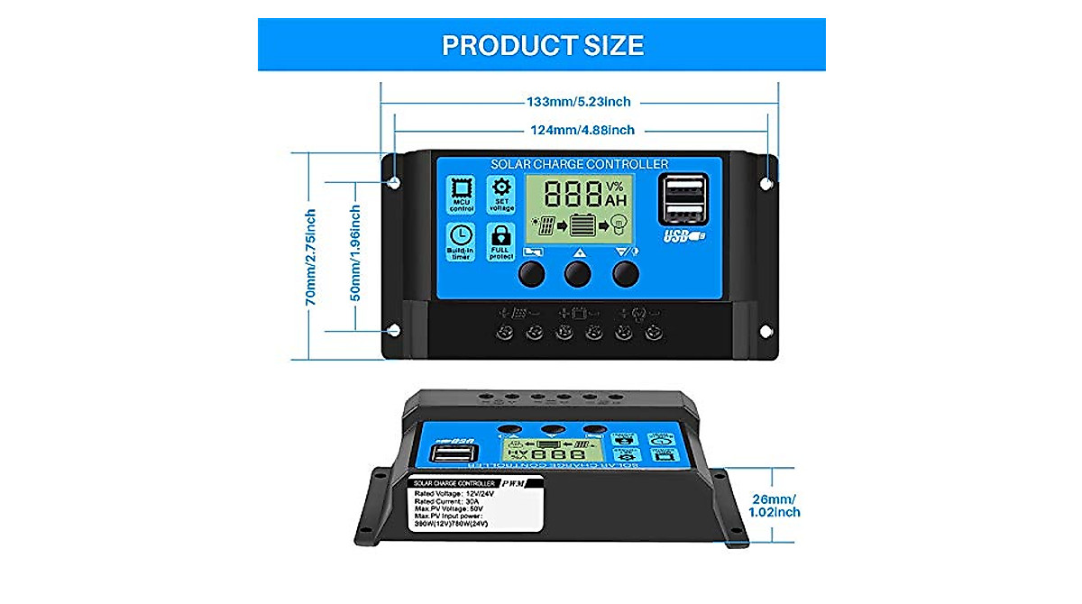 Thlevel 30A Solar Charge Controller - Efficient 12V/24V PWM Regulator