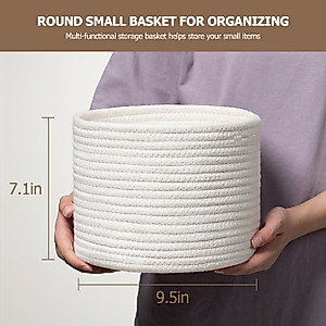 UBBCARE Small Basket for Organizing, Round Woven Basket With Handles, Small Storage Basket for decor, Grey Cotton Rope Basket (9.5" x 9.5" x 7.1")