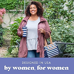 Fit & Fresh Lunch Bag For Women, Insulated Womens Lunch Bag For Work, Leakproof & Stain-Resistant Large Lunch Box For Women With Container and Matching Tumbler, Zipper Closure Copley Bag Navy Stripe