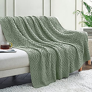 Aormenzy Sage Green Cable Knit Throw Blanket, Soft & Warm Knitted Blanket Oversized for Couch Bed Sofa Living Room, 60 x 80 inch