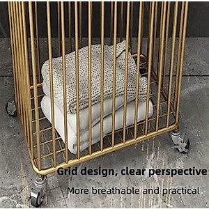 NDKJSF Laundry Basket, Gold Laundry Basket, Dirty Clothes Basket with Wheels, Breathable Laundry Basket, 15.7 Inches High(Gold)