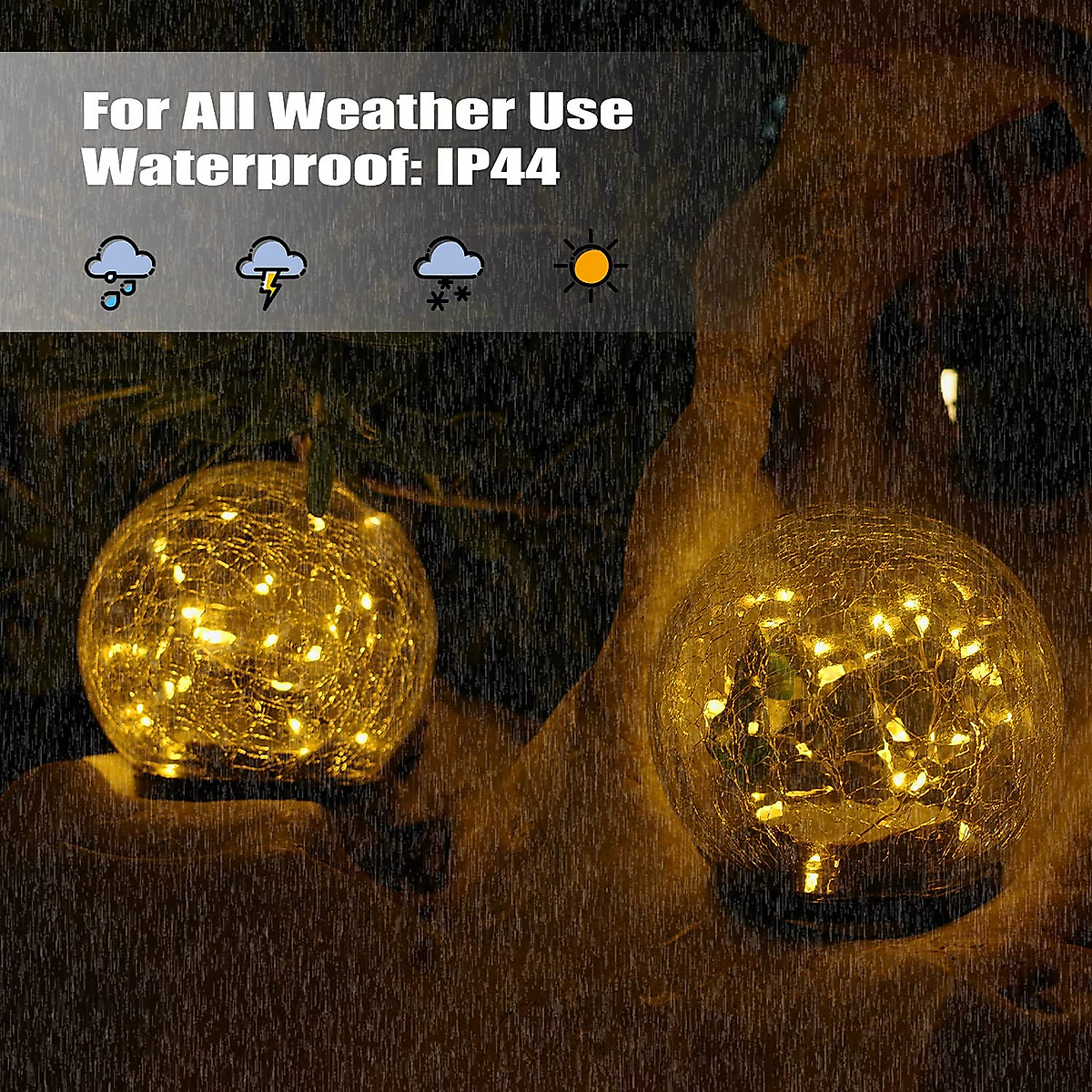 Solar Lights Outdoor Garden Yard Decor Solar Garden Gift Lights Cracked Glass Ball Waterproof Warm White LED Solar Lights Outdoor Decorative for Garden Decor Walkway Patio Yard Lawn, 1 Globe (4.72')