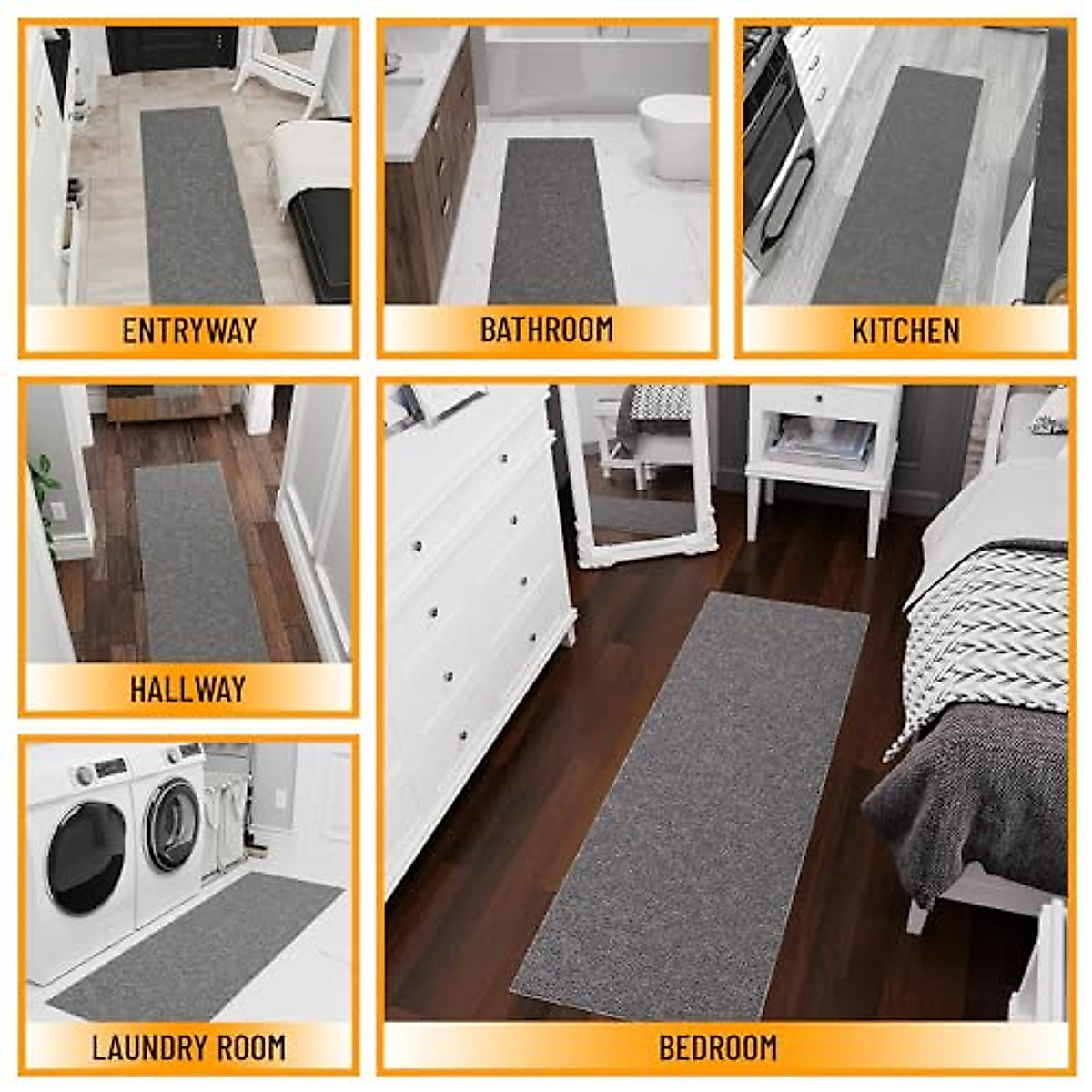 Ottomanson Luxury Collection Indoor Solid Design Rubber Back 2x6 Soft Pile Shag Rug for Hallway, Entryway, Kitchen, Living Room, Bedroom, Bathroom, Runner-2' x 6', Dark Gray