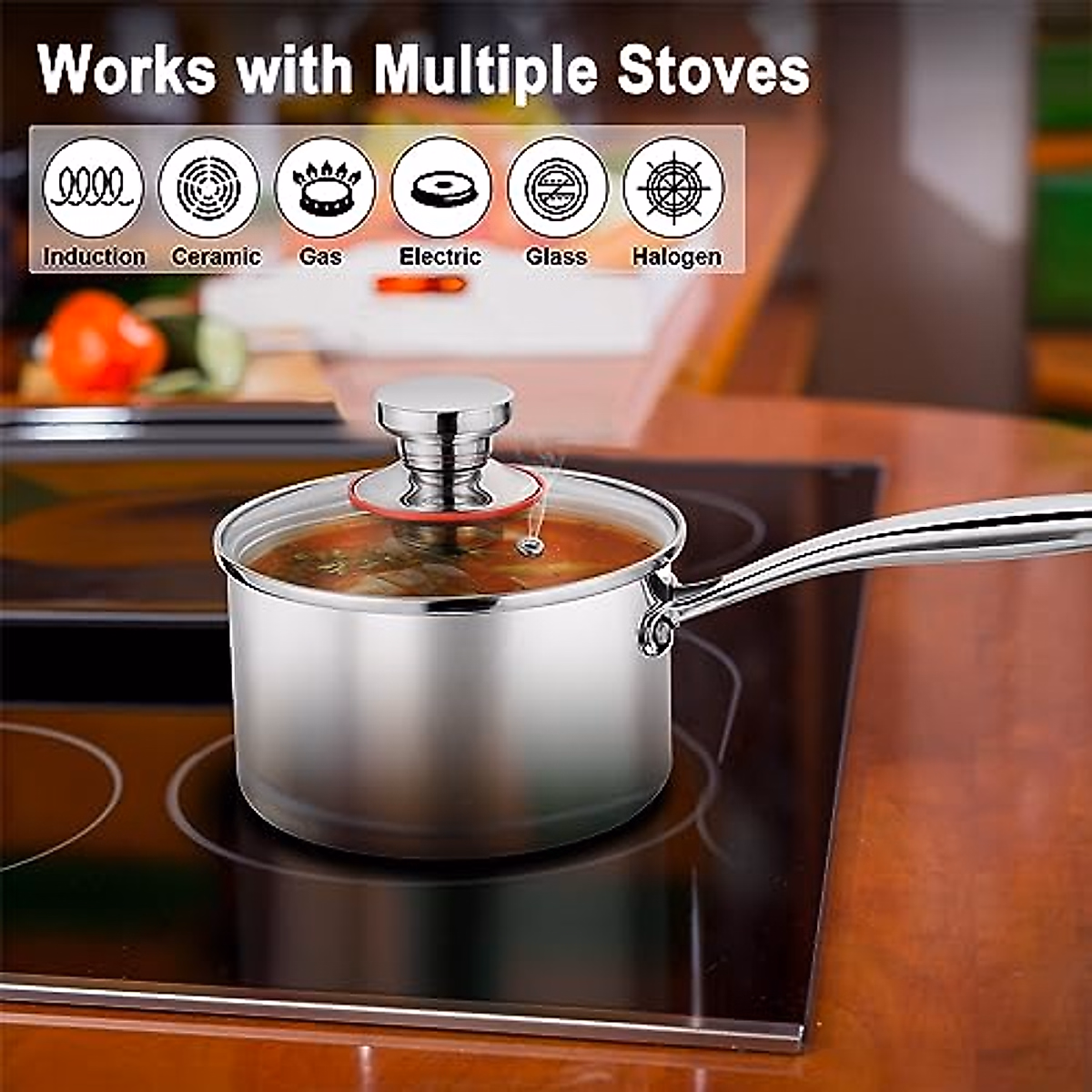 3 Quart Tri-Ply Stockpot and Saucepan, P&P CHEF Stainless Steel Sauce Pan with Lid, Cooking Induction Pot, Kitchen Cookware for All Stoves, Non-toxic, Durable & Dishwasher Safe