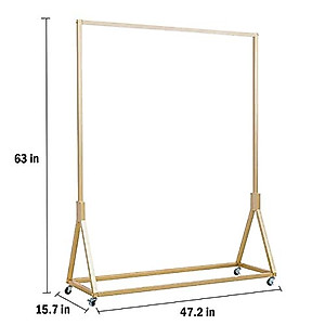 FURVOKIA Modern Simple Heavy Duty Metal Rolling Garment Rack with Wheel,Retail Display Clothing Rack, Single Rod Floor-Standing Hangers Clothes Shelves (Gold Square Tube A, 47.2 L)