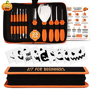 RFAQK Pumpkin Carving Kit with Stencils-23PCS Halloween Pumpkin Carving Tools and Patterns for Beginners Heavy Duty Stainless-Steel Professional set for Halloween Jack o Lantern