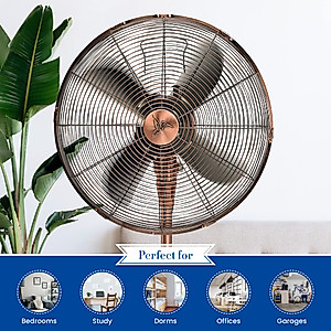 DecoBREEZE Pedestal Standing Floor Fan, 3 Speed Oscillating Fan with Adjustable Height, Pearl Black, Retro Fan, 16 inches