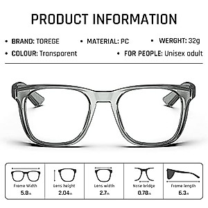 TOREGE Clear Safety Glasses Anti-Fog, Stylish Safety Goggles Eye Protection Glass With Scratch Resistant & Anti-Blue Light Lens, Lab Goggles Protective Eyewear For Men Women(C2-Grey&Clear Lens)