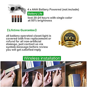 SZOKLED Under Cabinet Lights Battery Operated, Remote Control Closet Light 20-LED, Wireless Counter Lighting, Stick on Touch Night Light for Kitchen Hallway Stairs, Timing & Dimmable, 4 Pack