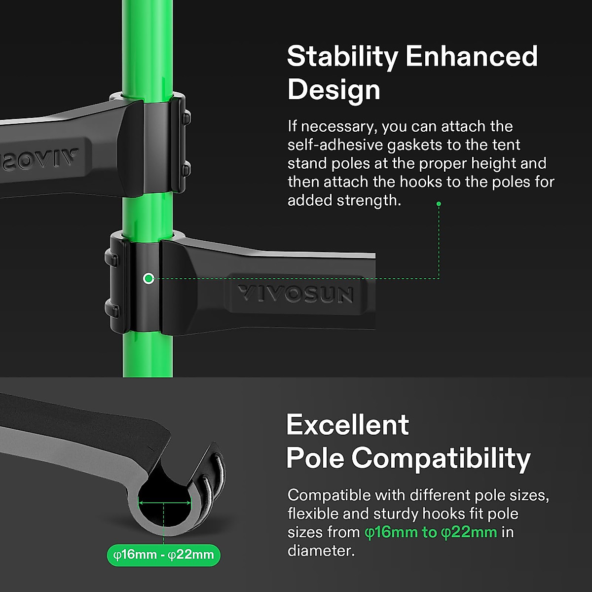 VIVOSUN Grow Tent High CFM Kit, Green Pole Range of 24"-48", Suitable for 2'x2', 3'x3', 4'x2' and 4'x4'Grow Tent, 4-Pack