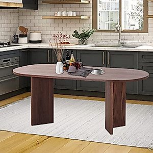 kevinplus 78'' Mid Century Modern Dining Table for 6, Oval Wooden Dining Table Dinner Table for Kitchen Living Room Office, Easy Assembly, Walnut