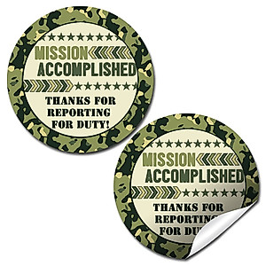 Ten Hut! Army Camouflage Birthday Thank You Sticker Labels for Kids, 40 2" Party Circle Stickers by AmandaCreation, Great for Party Favors, Envelope Seals & Goodie Bags
