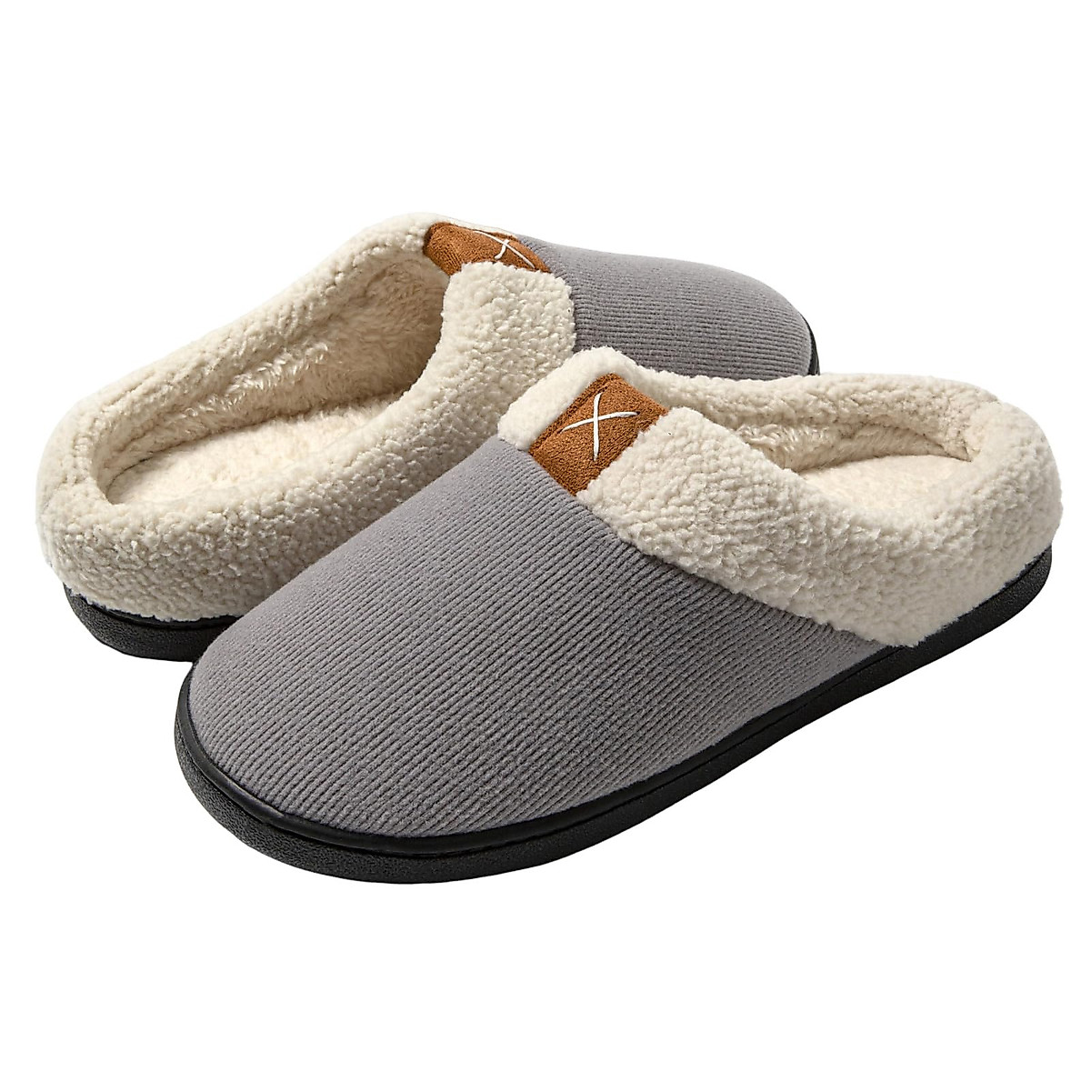 oneslippers Womens Cozy Fuzzy Memory Foam Slippers House Comfy Slip Shoes Indoor Outdoor Anti Skid Rubber Sole Grey Size 9 US