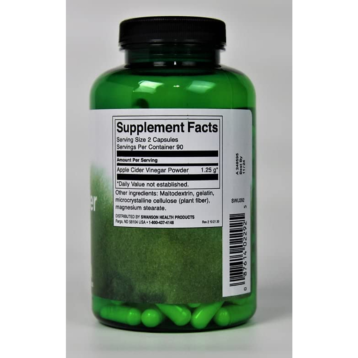 Swanson Apple Cider Vinegar Capsules - Supports Healthy Weight Loss & Digestive Health - Helps Support Metabolism and Maintain Glucose Profile - (180 Capsules, 625mg Each)