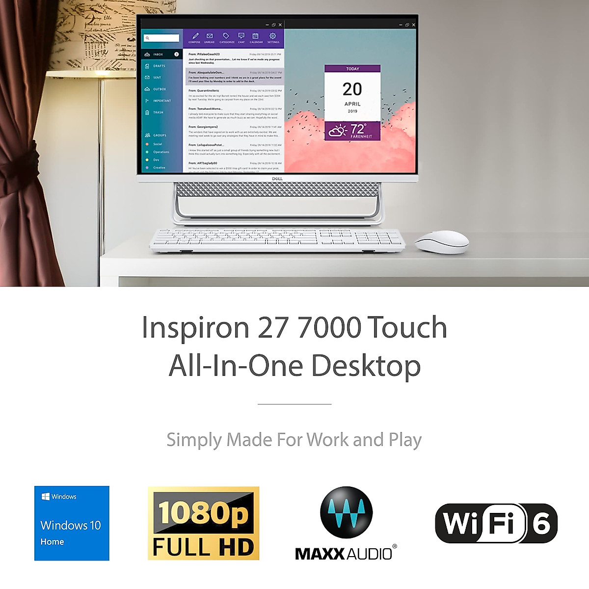 Dell 2021 Inspiron 7700 27 All-in-One Desktop, 27" FHD Touchscreen, i7-1165G7, GeForce MX330, 64GB RAM, 1TB SSD, Webcam, WiFi 6, Bluetooth 5, Wireless Keyboard and Mouse, Win 10 Home