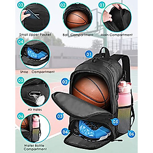 BROTOU Basketball Bag, Soccer Backpack for adult, Volleyball Football Backpack Sports Gym Bag with Shoe and Ball Compartment for Men/Women (Black-new)