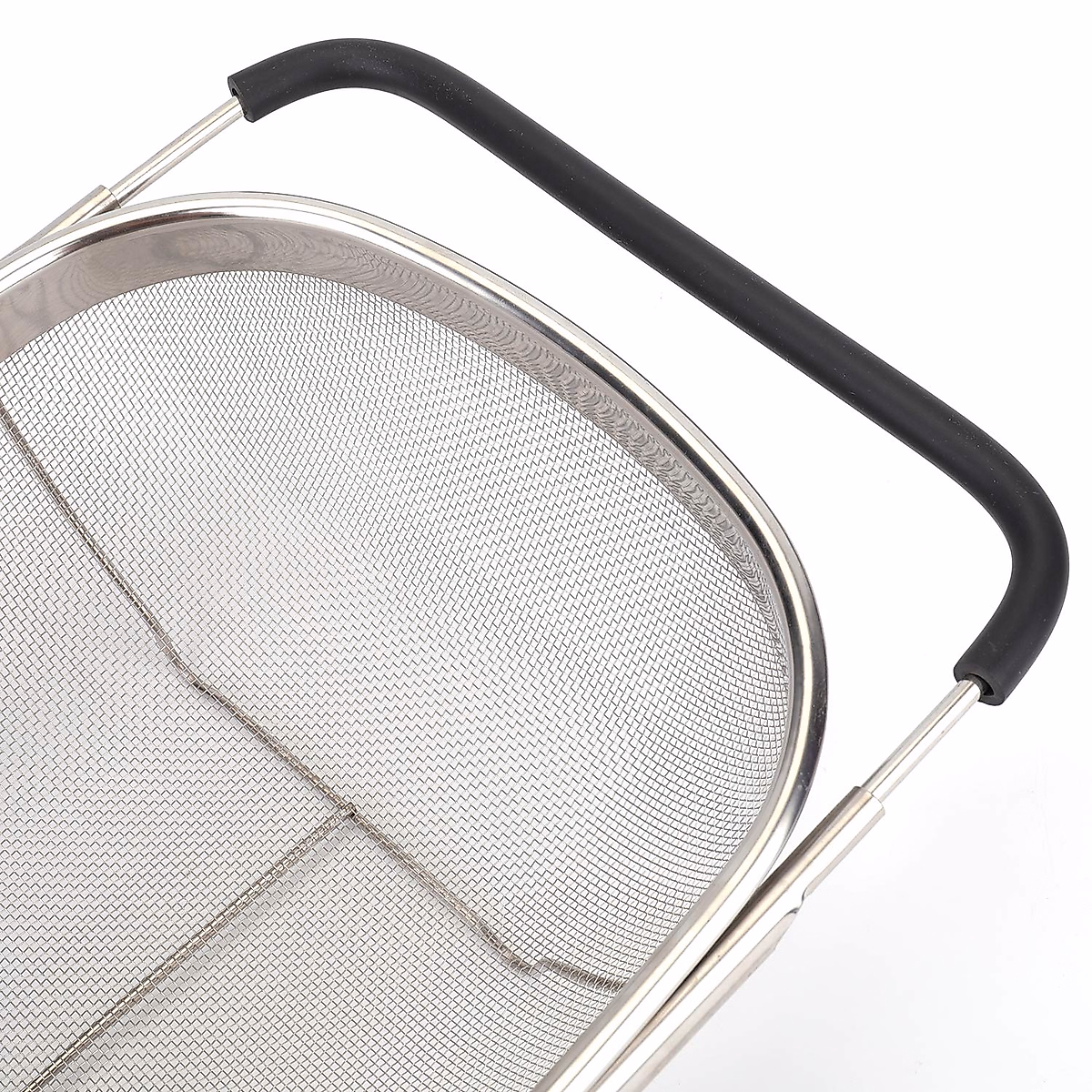 Suwimut 2 Pack Over the Sink Oval Colander for Kitchen, Stainless Steel Fine Mesh 6 Quart Strainer Basket with Expandable Rubber Grip Handles for Straining, Draining, Rinsing Fruits, Vegetables