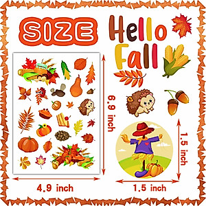MISS FANTASY Fall Stickers Hello Fall Stickers for Kids Autumn Bulk Thanksgiving Pumpkin Stickers Maple Leaves Stickers for Cards/Envelopes/Gift Autumn Stickers for Fall Thanksgiving Party Supplies