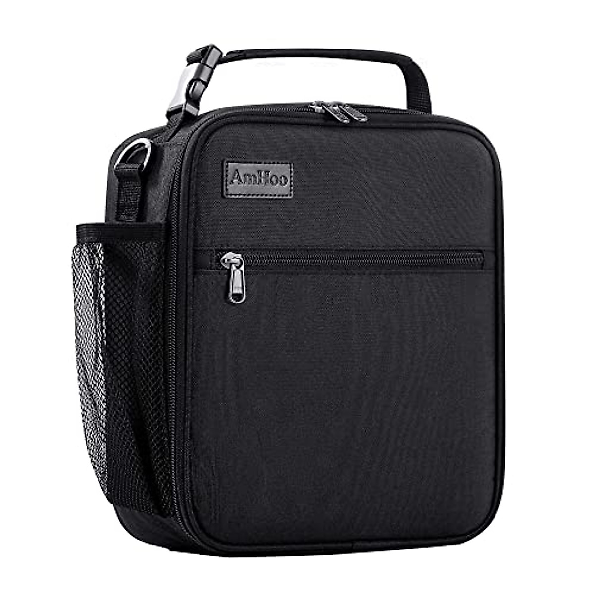 AmHoo Lunch Box Insulated Bag Thick Healthy Aluminum Foil Water-Resistant Fabric With Bottle Holder Shoulder Strap for Adult Men,Women Work,Kids Boys Girls School Picnic lunchbox Black