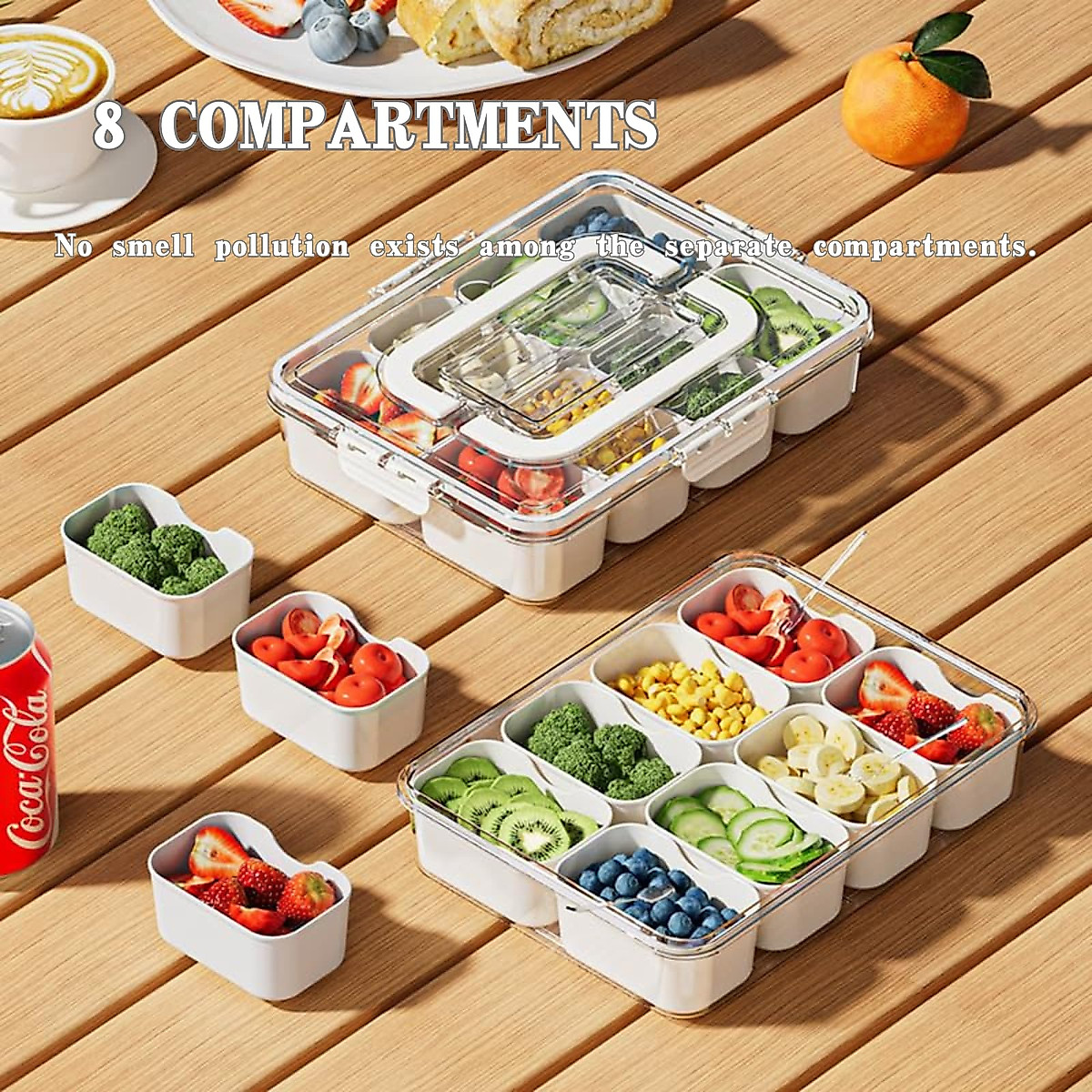 Snackle Portable Charcuterie Container, Upgraded Divided Serving Tray With Lid and Handle, Disposable Fork and Spoon Storage Box for Party, Travel, Kitchen Seasoning Organizer