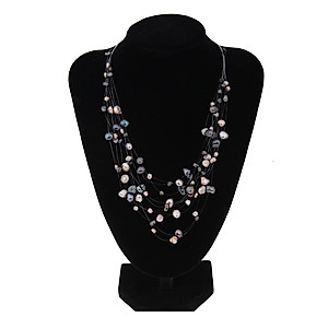 LUREME Multicolor Irregular Freshwater Pearl Cream and Black Multilayer Strand Illusion Necklace for Women 100555