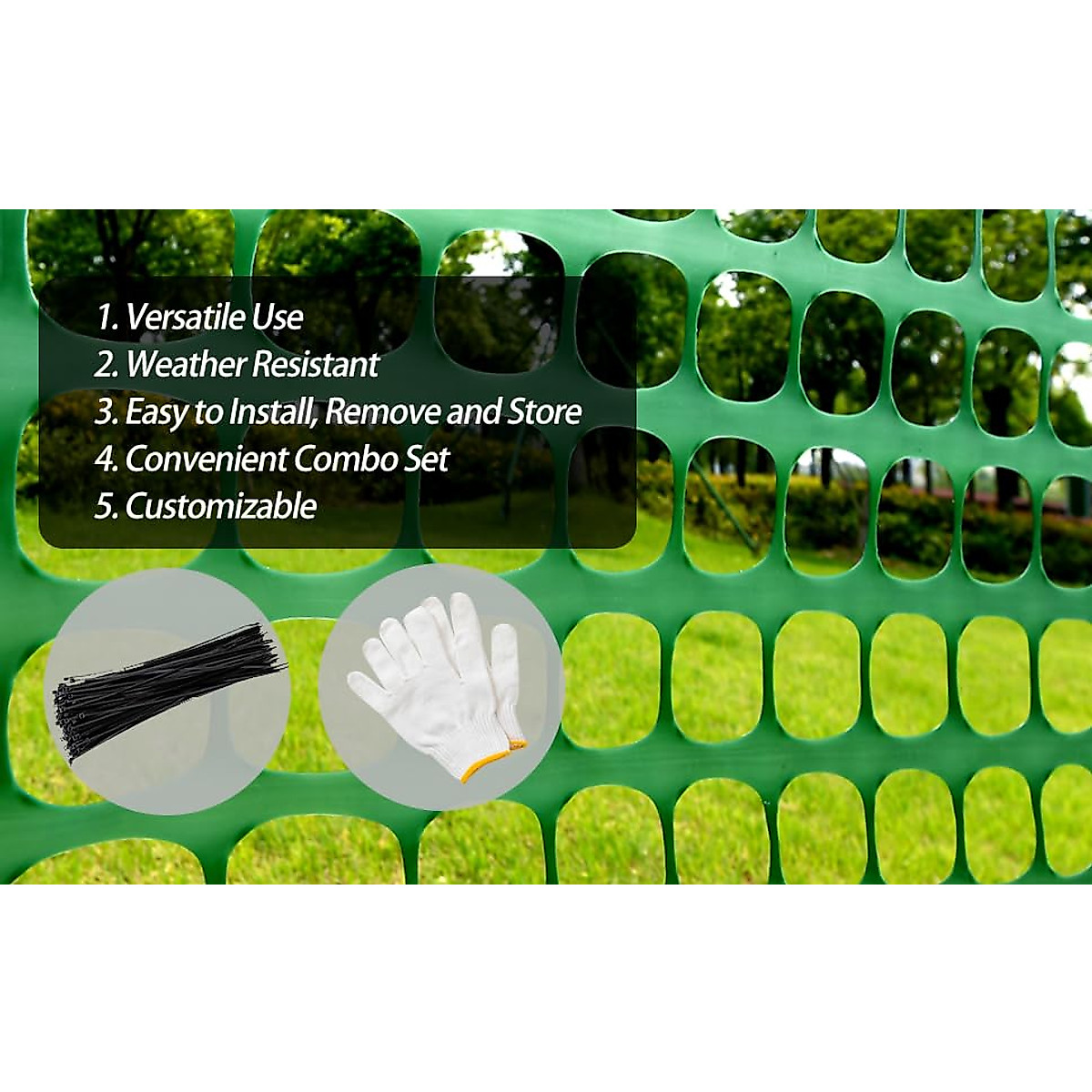 PotatoLife Plastic Mesh Fence Safety Fence, 4'x100' Roll with 100 Zip Ties, Resuable Temporary Netting for Garden Fencing, Construction, Snow Fencing, Animal Barrier, Poultry, Deer, Patio, Green