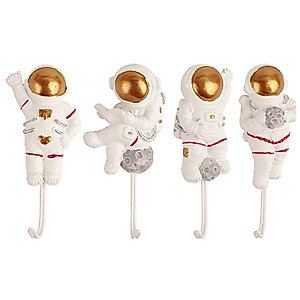 gofidin 4 Pcs Creative Astronaut Model Hooks Cartoon Planet Kitchen Strong Glue Hanger Nail-Free Door Behind Key Holder Bathroom Accessories Wall Hook