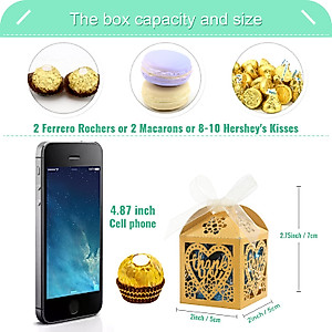 COTOPHER Laser Cut Boxes, 100pcs Thank You Gift Boxes Wedding Party Favor Boxes Lace Candy Boxes for Wedding Bridal Shower Baby Shower Birthday Party Decorations with Ribbons (Gold, 100)