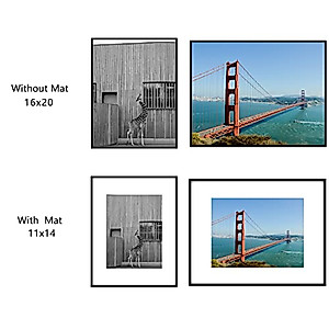 PEALSN 16x20 Picture Frame Set of 2, Poster Frames for Wall Decor, Display Pictures 11 x 14 with Mat or 16 x 20 Without Mat for Wall Mounting Display, Black.